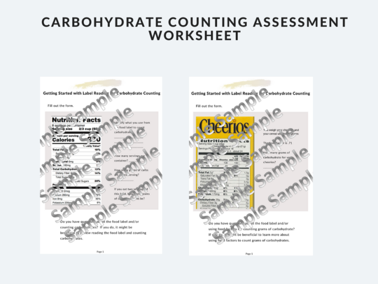 Carbohydrate Counting Assessment Worksheet - Well Resourced Dietitian