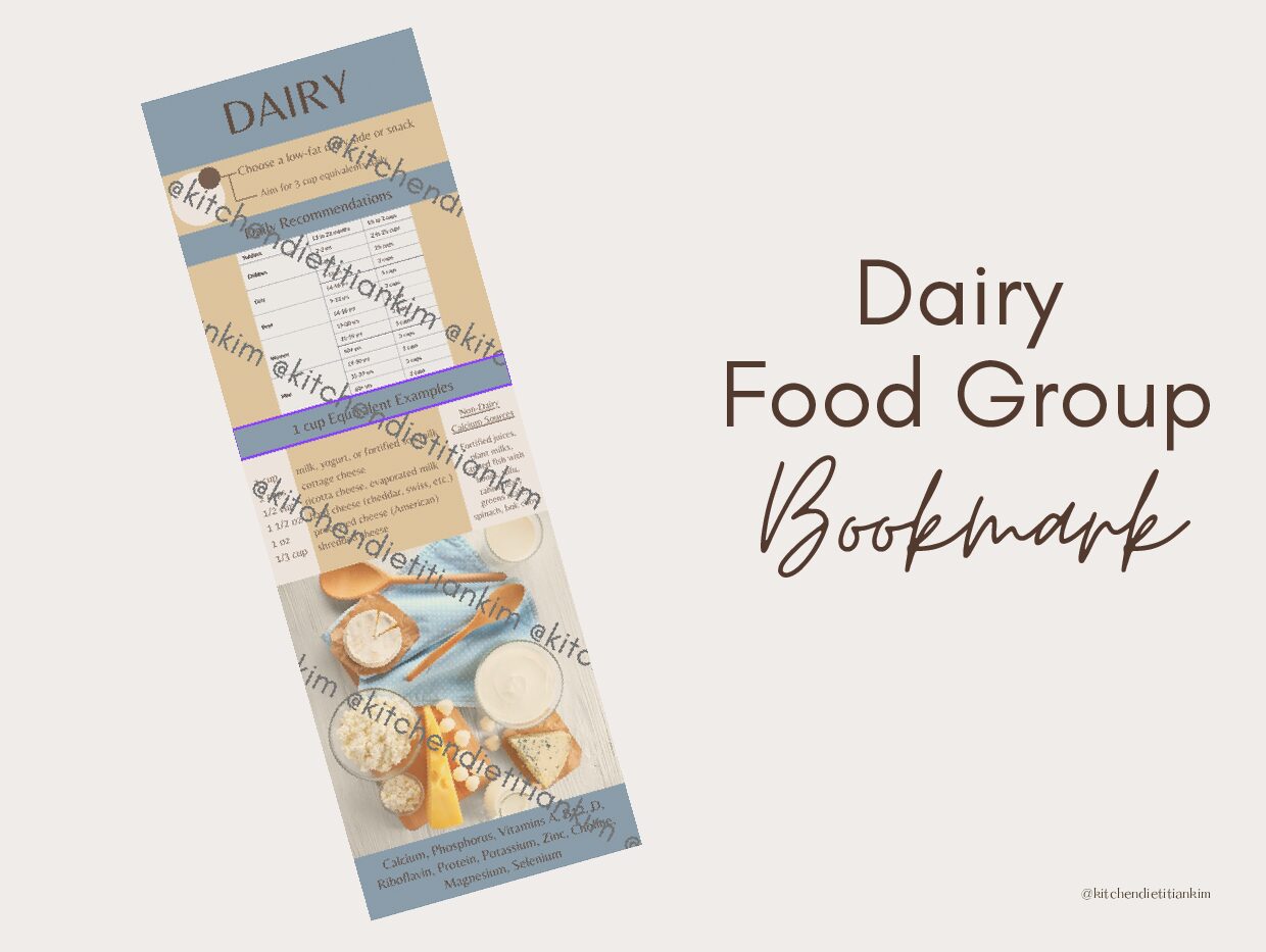 Dairy Food Group Bookmark | Well Resourced Dietitian