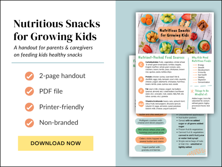 Kids Healthy Snacks Handout - Well Resourced Dietitian