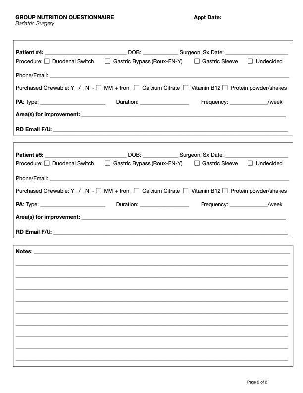 Bariatric Nutrition Assessment Forms - Initial and Follow-Up Templates ...