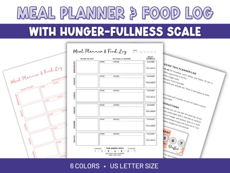 Meal Planner & Food Log with Hunger-Fullness Scale - Well Resourced ...