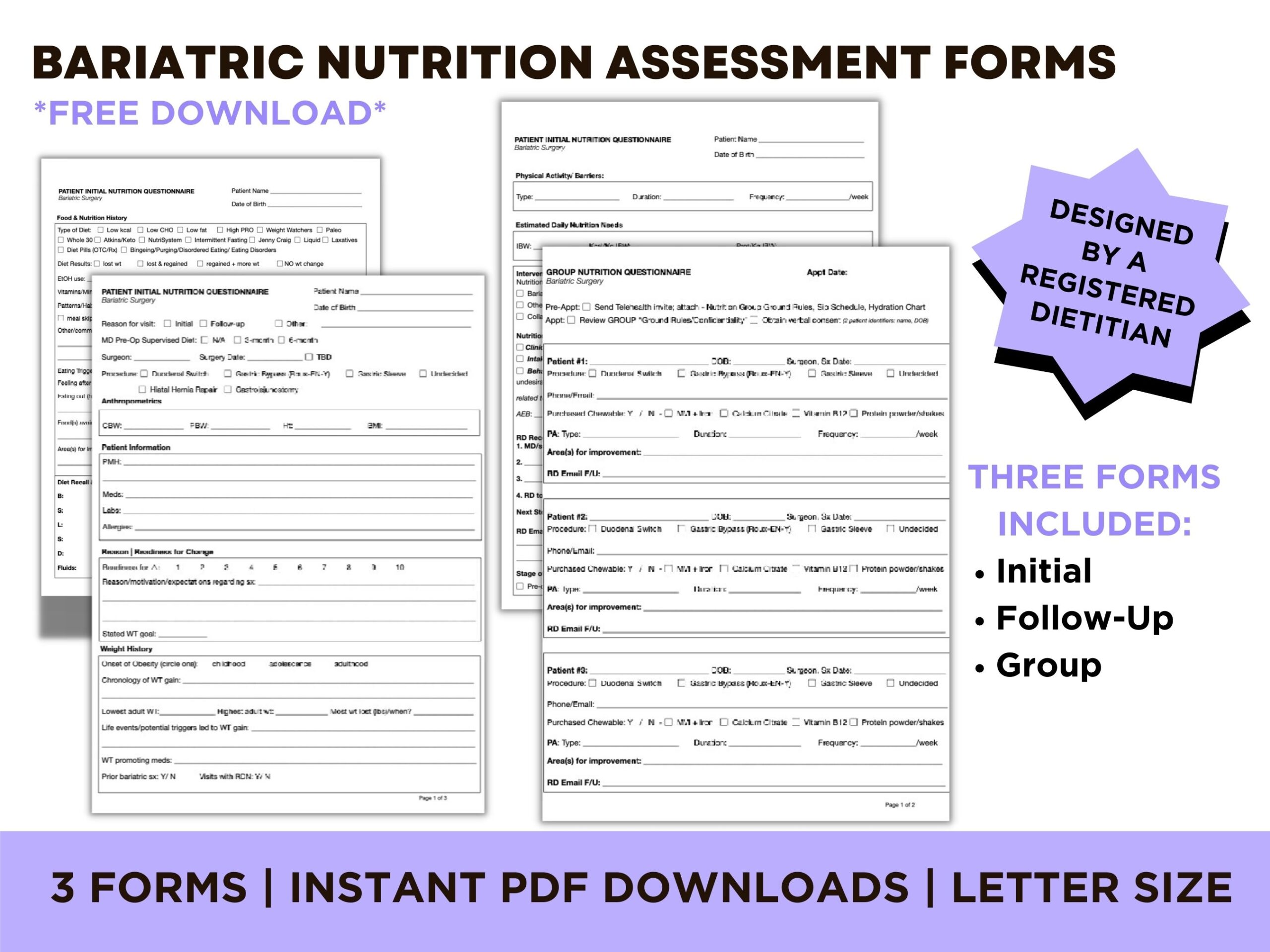 FREE Bariatric Nutrition Assessment Forms - Initial and Follow-Up ...