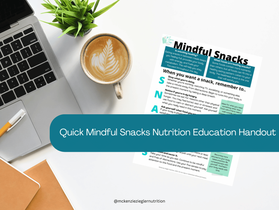 Quick Mindful Snacks Nutrition Education Handout - Well Resourced Dietitian