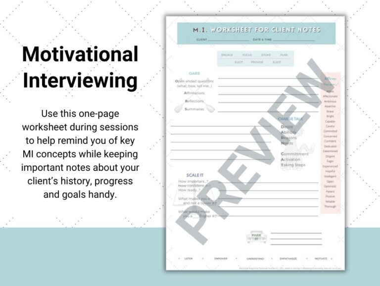 Motivational Interviewing Worksheet for Client Notes - Resource for ...