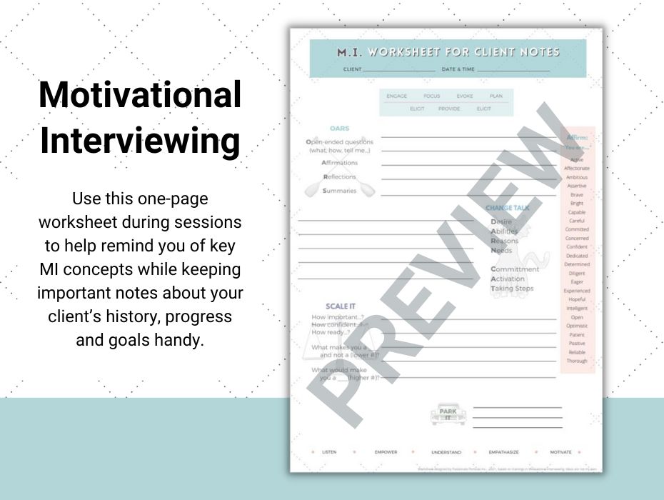 Motivational Interviewing Worksheet for Client Notes - Resource for ...