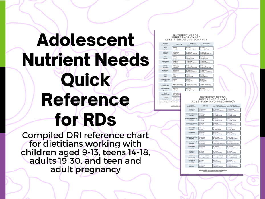 Adolescent Nutrient Needs Quick Reference For RDs | DRI Reference Guide ...