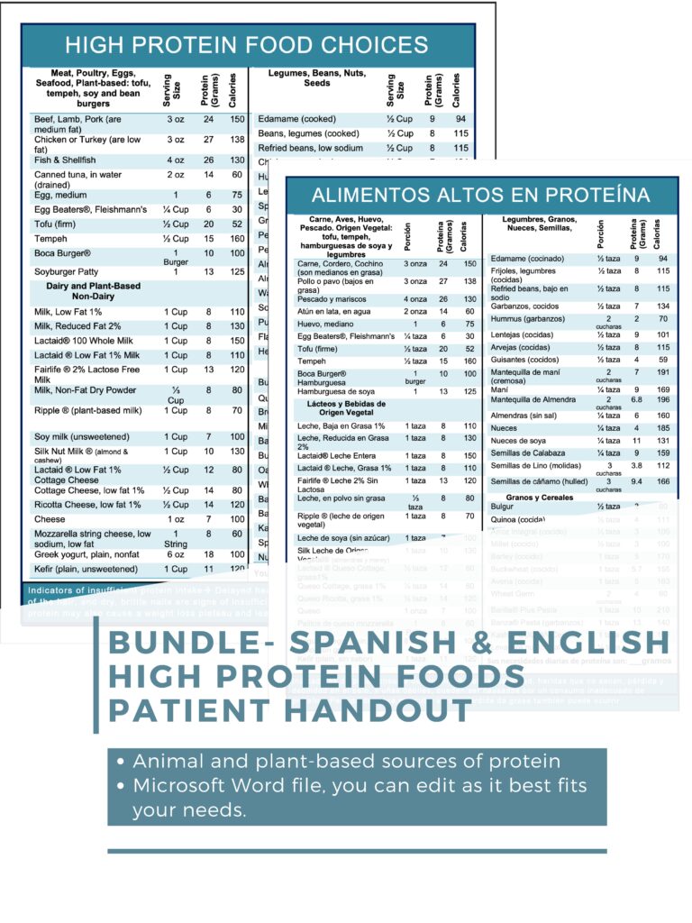 Bundle- English and Spanish- High Protein Foods Patient Handout - Well ...