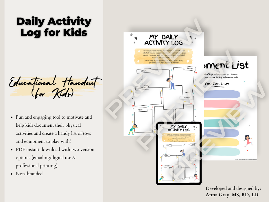 Daily Activity Log for Kids - Well Resourced Dietitian