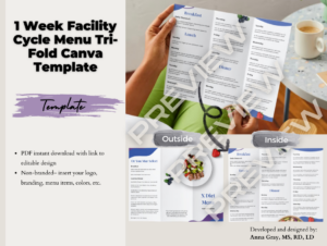 1 Week Facility Cycle Menu Tri-Fold Canva Design Template - Well ...