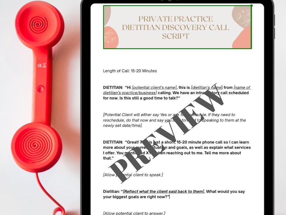 Private Practice Dietitian Discovery Call Script - Well Resourced Dietitian