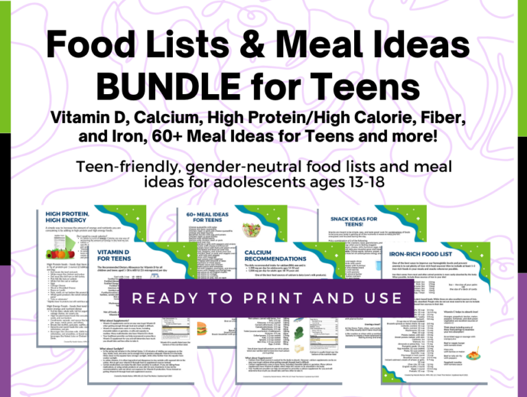 Food Lists and Meal Ideas BUNDLE for Teens | Gender-Neutral, Body ...
