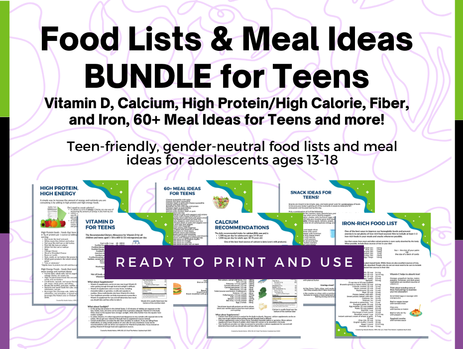 Food Lists and Meal Ideas BUNDLE for Teens | Gender-Neutral, Body ...