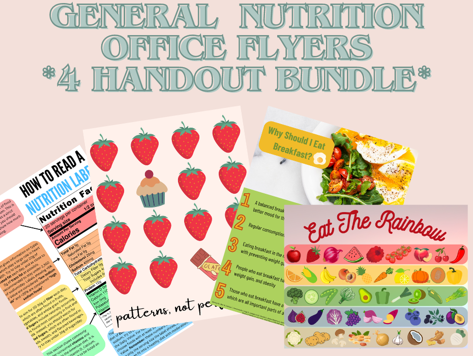 General Nutrition Office Flyers 4 Handout Bundle - Well Resourced Dietitian