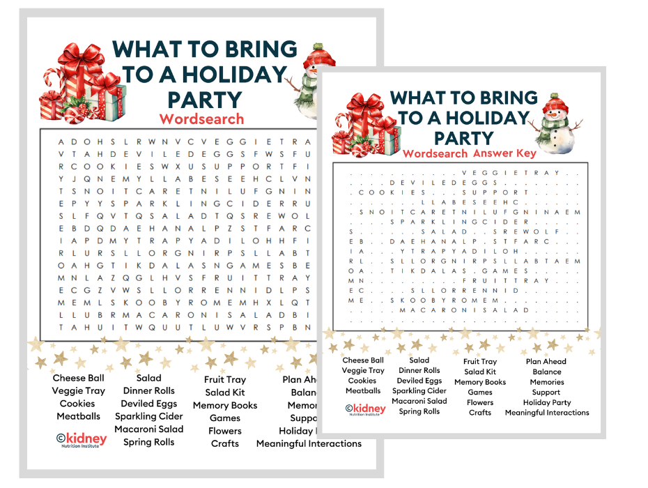 What to Bring To A Holiday Party Wordsearch Game - Well Resourced Dietitian