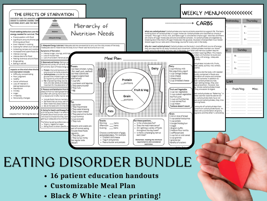 Eating Disorder Handout Bundle - Black & White - Well Resourced Dietitian