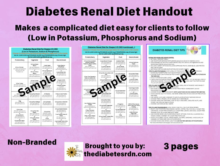 Diabetes Renal Diet Handout for Stages 3-5 CKD - Well Resourced Dietitian