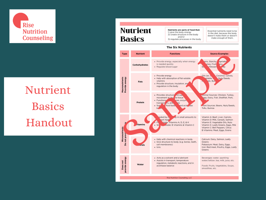 Nutrient Basics Handout - Well Resourced Dietitian