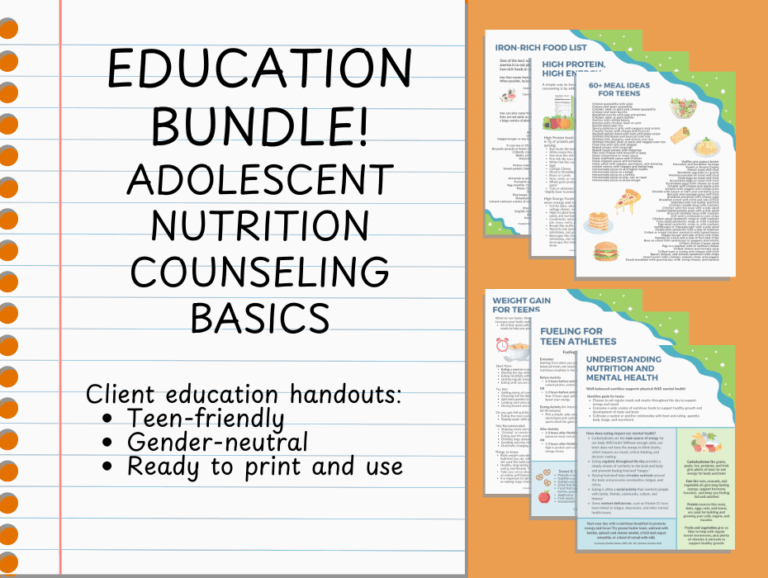 Teen Client Nutrition Education Handout BUNDLE - Well Resourced Dietitian
