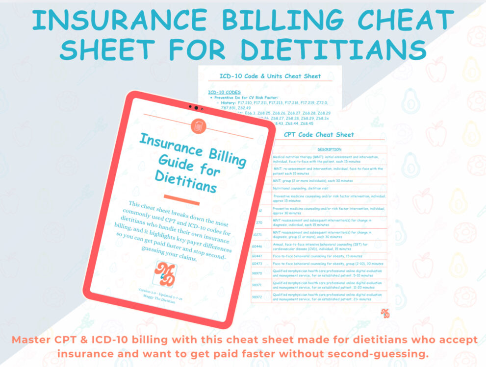 Insurance Billing Cheat Sheet for Dietitians - Well Resourced Dietitian