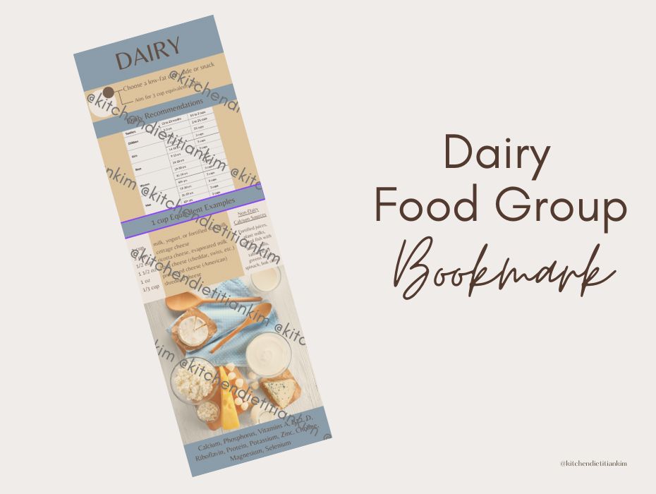 Dairy Food Group Bookmark - Well Resourced Dietitian