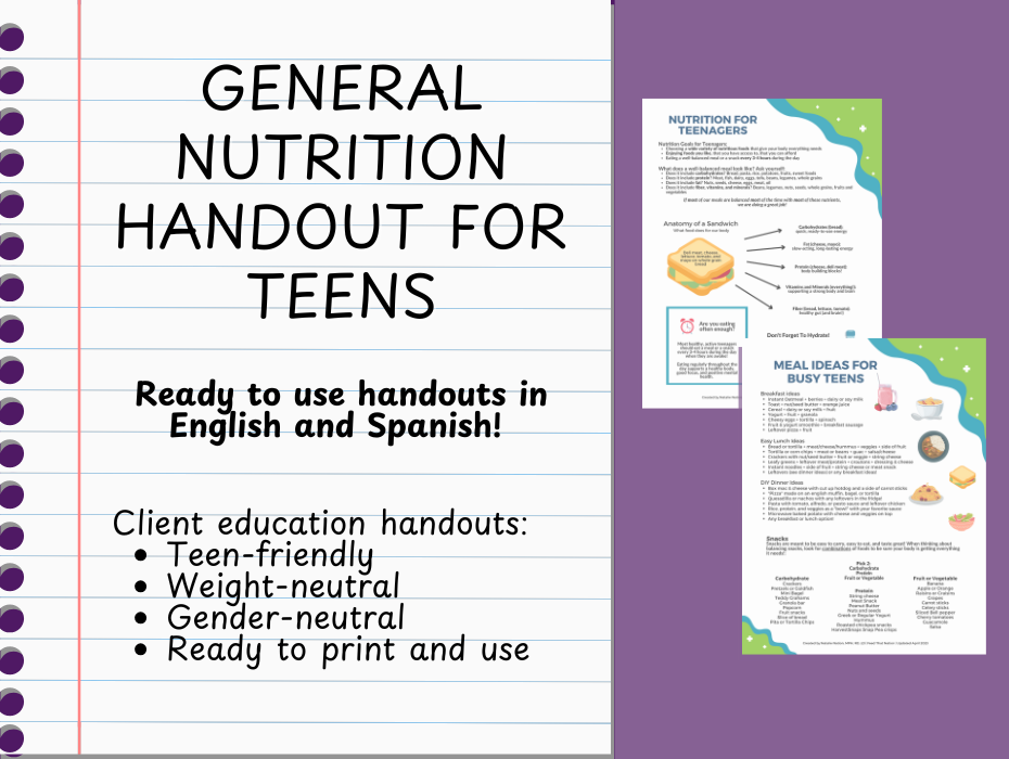General Nutrition Education Handout for Teens | English and Spanish ...