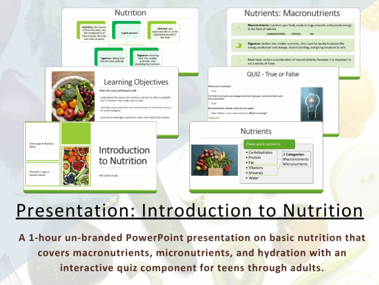 Introduction to Nutrition Presentation - Well Resourced Dietitian
